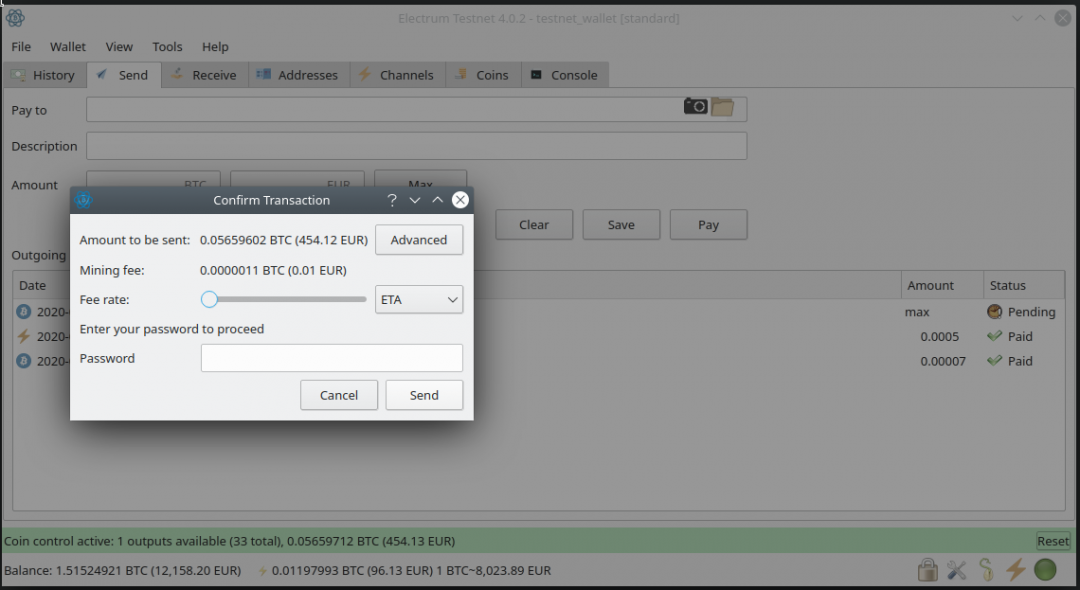 How to create and send an on-chain transaction with electrum 4 ...